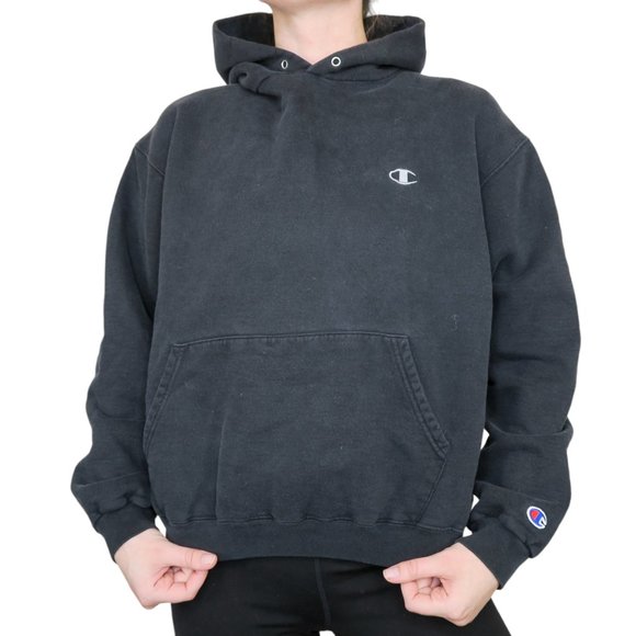 Champion | Tops | Vintage 9s Champion Embroidered Logo Black Hoodie ...